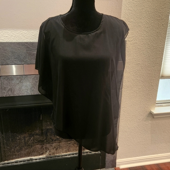 Tops | Stretch Fitted Top With Sheer Black Overlay Asymmetrical | Poshmark